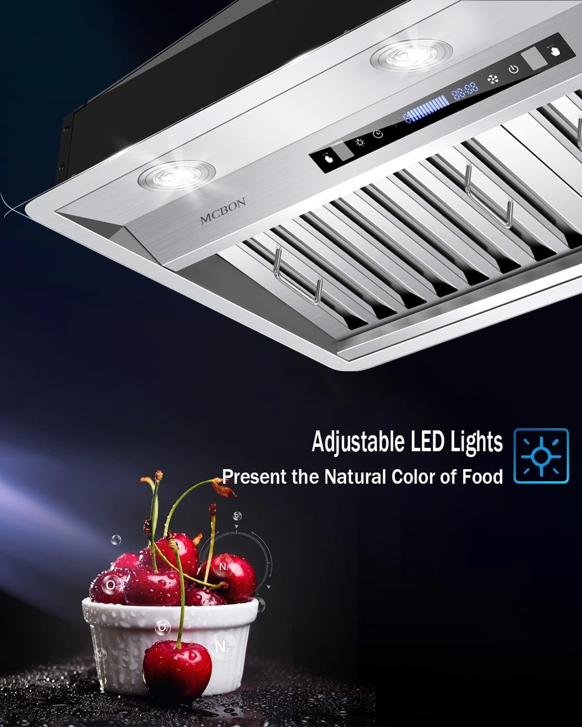 MCBON 42 Inch Range Hood Insert, 950 CFM Range Hood Insert 42 Inch with Remote,4-Speed Insert Range Hood, Gesture Sensing Vent Hood Insert, Touch Panel Hood Range Insert, Built In Range Hood,AE88-42-1