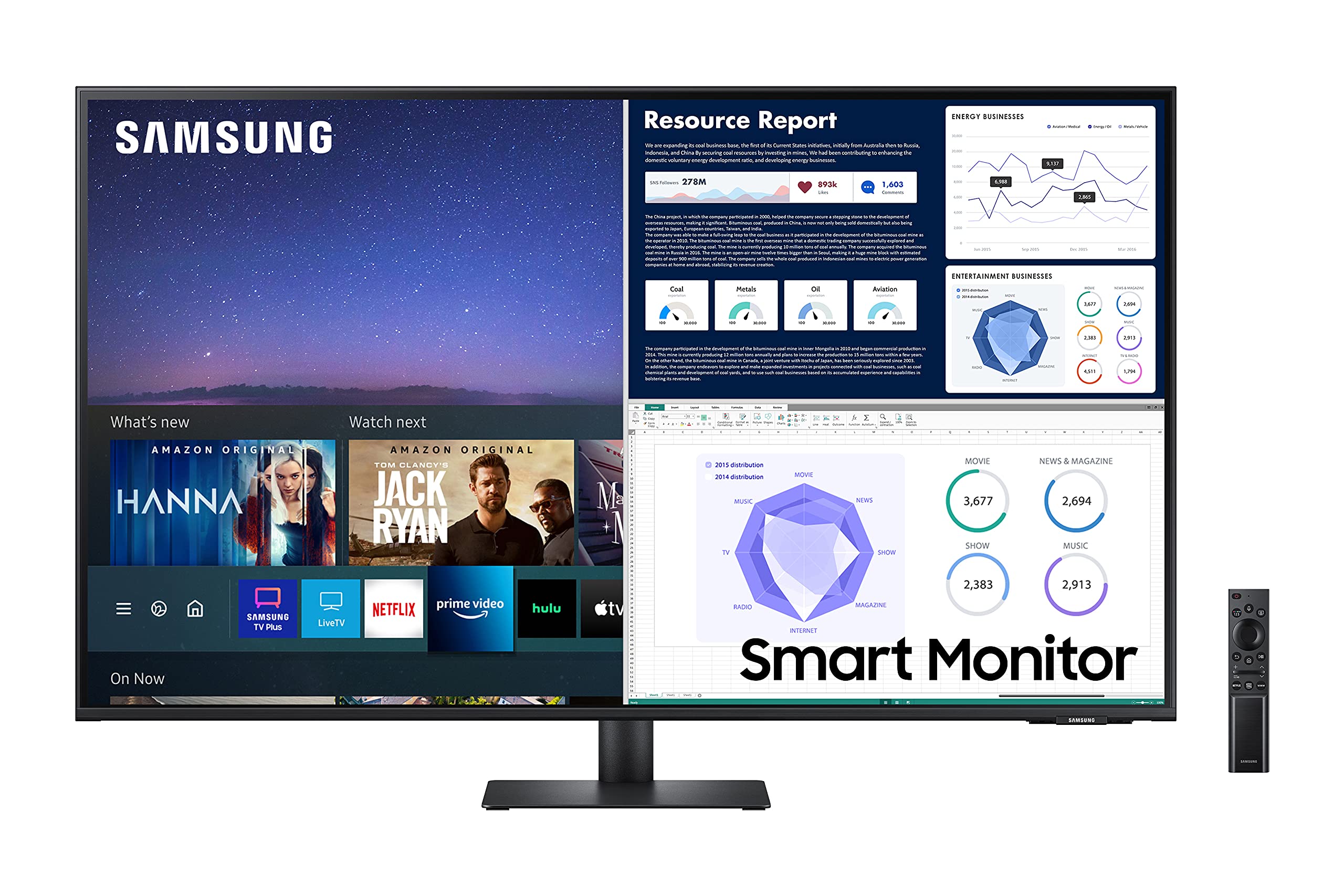 Samsung M70 Smart 43 Inch 4K Computer Monitor, Smart TV Apps, Microsoft 365, 4K Monitor (LS43AM702UNXZA)