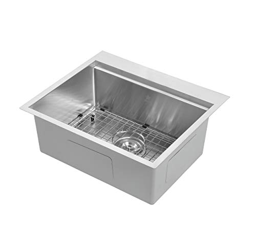STARSTAR Workstation Ledge Topmount/Drop-in Single Bowl 304 Stainless Steel Kitchen/Yard/Bar/Laundry/Office Sink, With Grid, Colander, Cutting Board, Strainer (23 x 20 x 9-Black Colander)