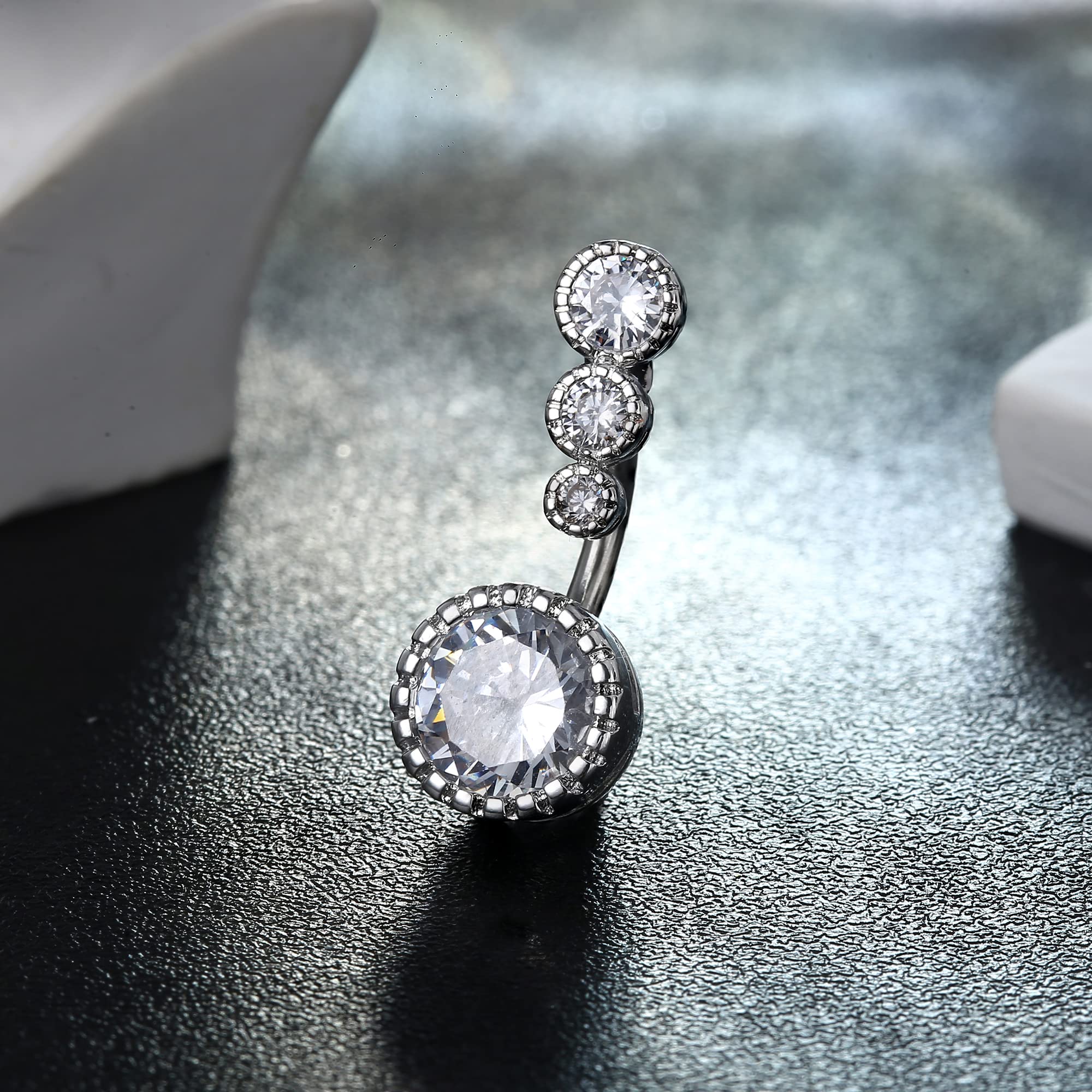 THUNARAZ 14G Clicker Belly Button Rings Surgical Steel Sparkled CZ Opal Belly Button Piercing Dangling Snake Evil Eye Butterfly Belly Ring for Women Sexy Reverse Navel Belly Piercing Jewelry