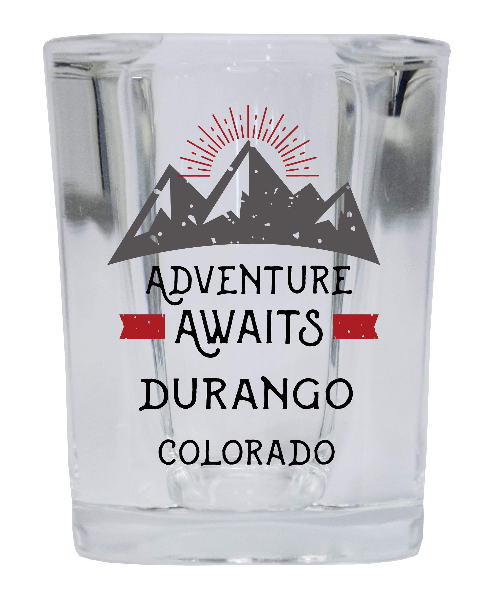 R and R Imports Durango Colorado Souvenir 2 Ounce Square Base Liquor Shot Glass Adventure Awaits Design