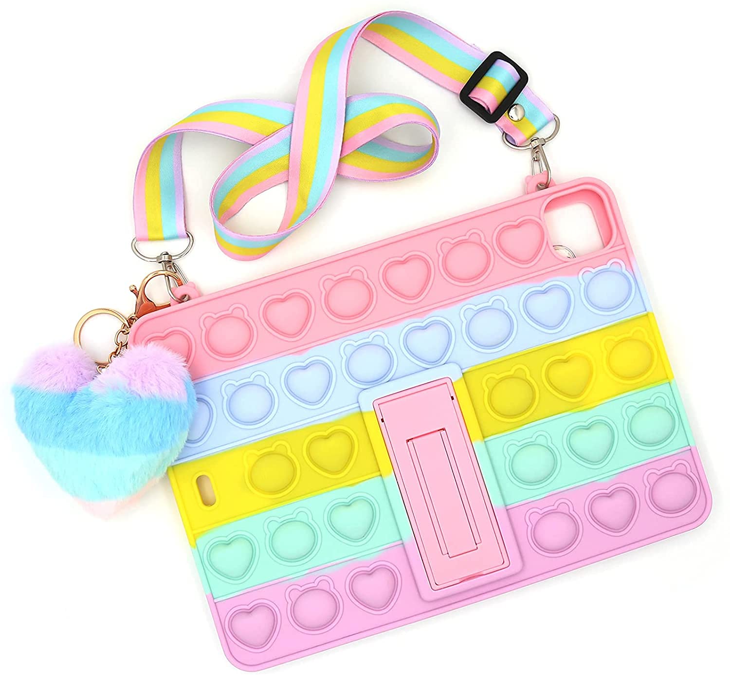 Rainbow Silicone Cute Case Compatible with Galaxy Tab A 10.1" 2019(T510/T515), Shockproof Case With Lanyard&Kickstand&Pendent