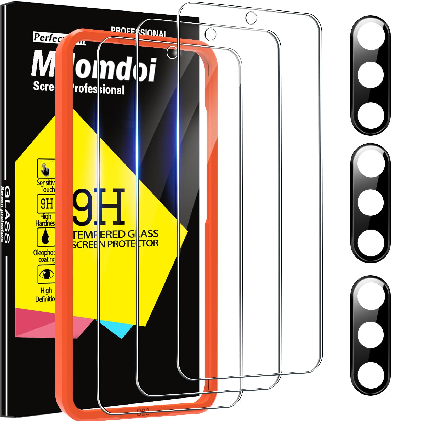 Milomdoi 3 Pack Screen Protector for Samsung Galaxy S23 6.1 Inch with 3 Pack Tempered Glass Camera Lens Protector, Ultra 9H Accessories, Case Friendly, Mounting Frame, 2.5D Curved - HD
