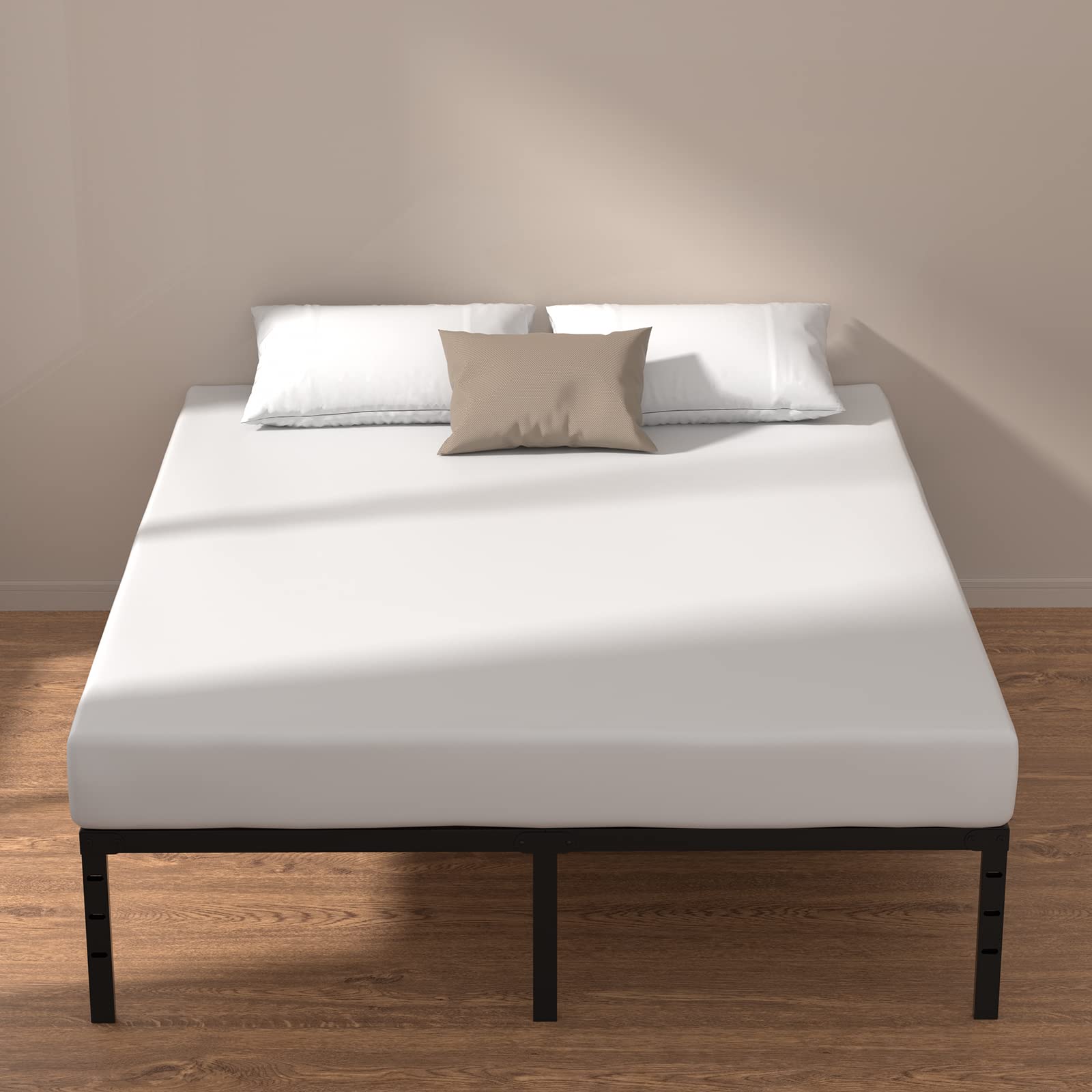 Meberam King Size Bed Frame 18 Inch Heavy Duty Metal Platform Bed Mattress Foundation Support No Box Spring Need, Black