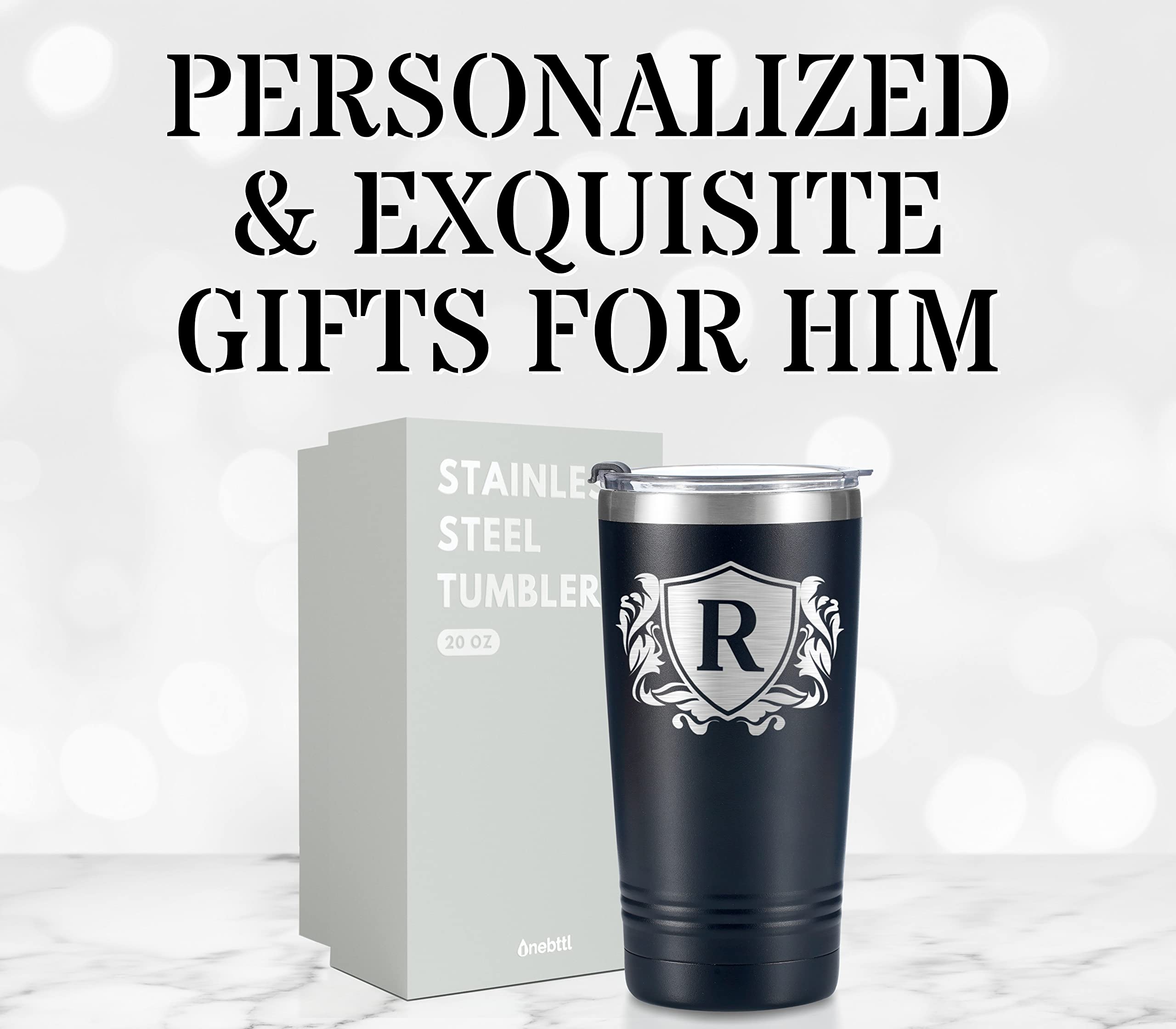 Personalized Coffee Mug with Initial J, Monogrammed Travel Tumbler for Him, Custom Cups, Unique Birthday Christmas Gifts for Men who Have Everything