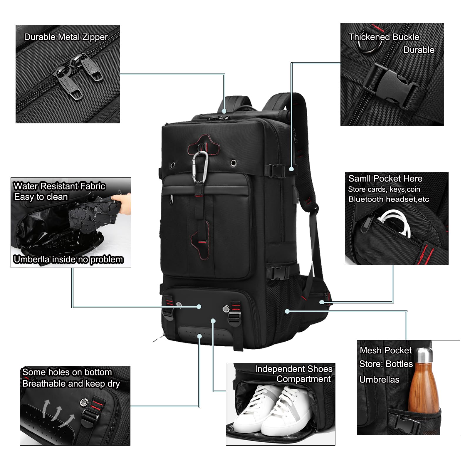ODSSTAIPS Backpack for Traveling on Airplane,17 inch Laptop Backpack for Men,Waterproof Carry on Backpack Flight Approved,70L Travel Backpack for Personal Item Size with Shoe Compartment,Black