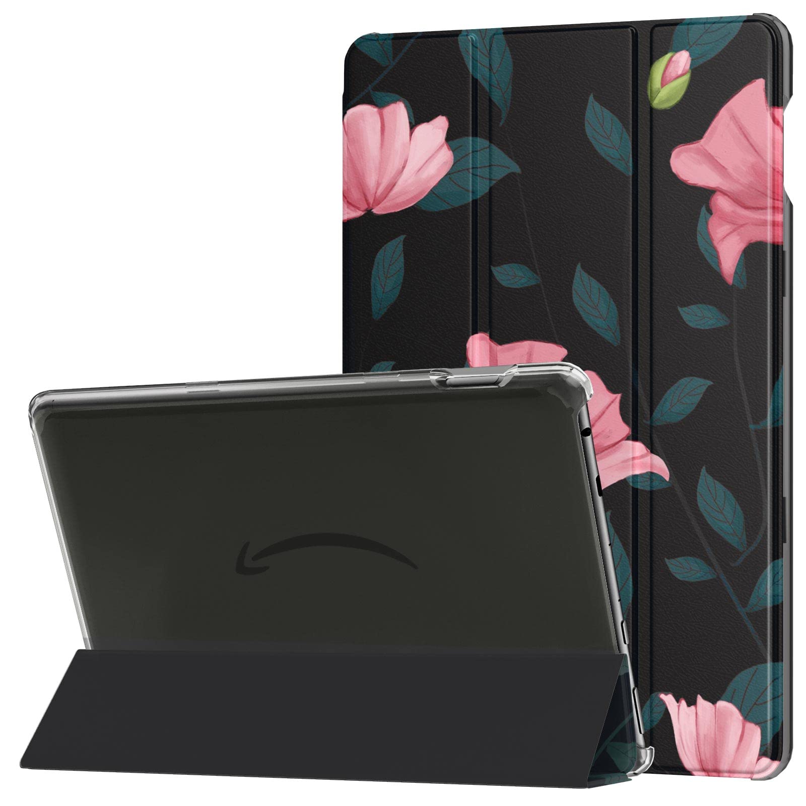 MoKo Case Fits All-New Kindle Fire HD 10 & 10 Plus tablet (11th generation, 2021 release)10.1", PU Leather Trifold Stand Cover with Translucent Frosted Backshell with Auto Wake/Sleep Function, Black