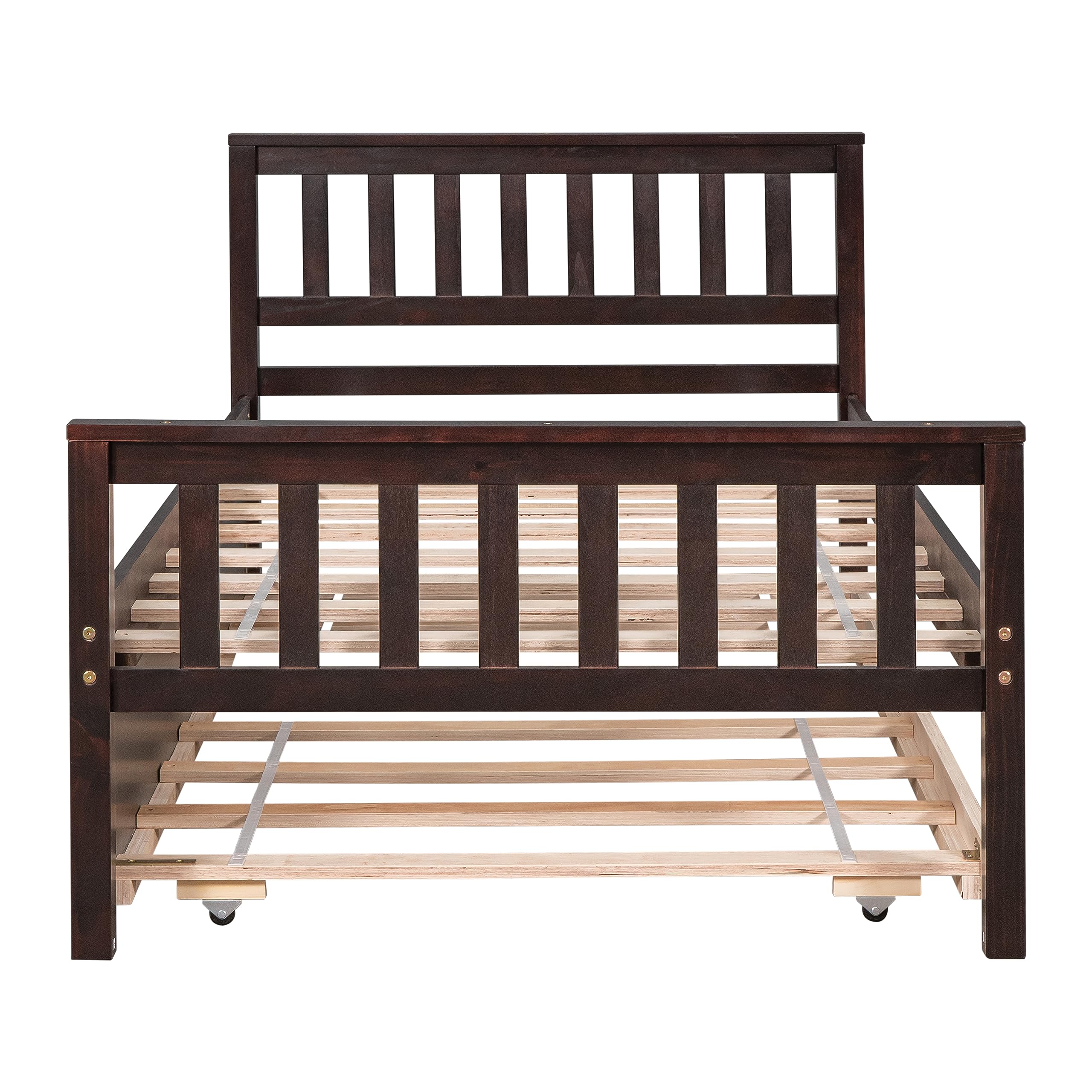 Lifeand Twin Bed with Trundle, Platform Bed Frame with Headboard and Footboard, for Bedroom Small Living Space,No Box Spring Needed,Espresso