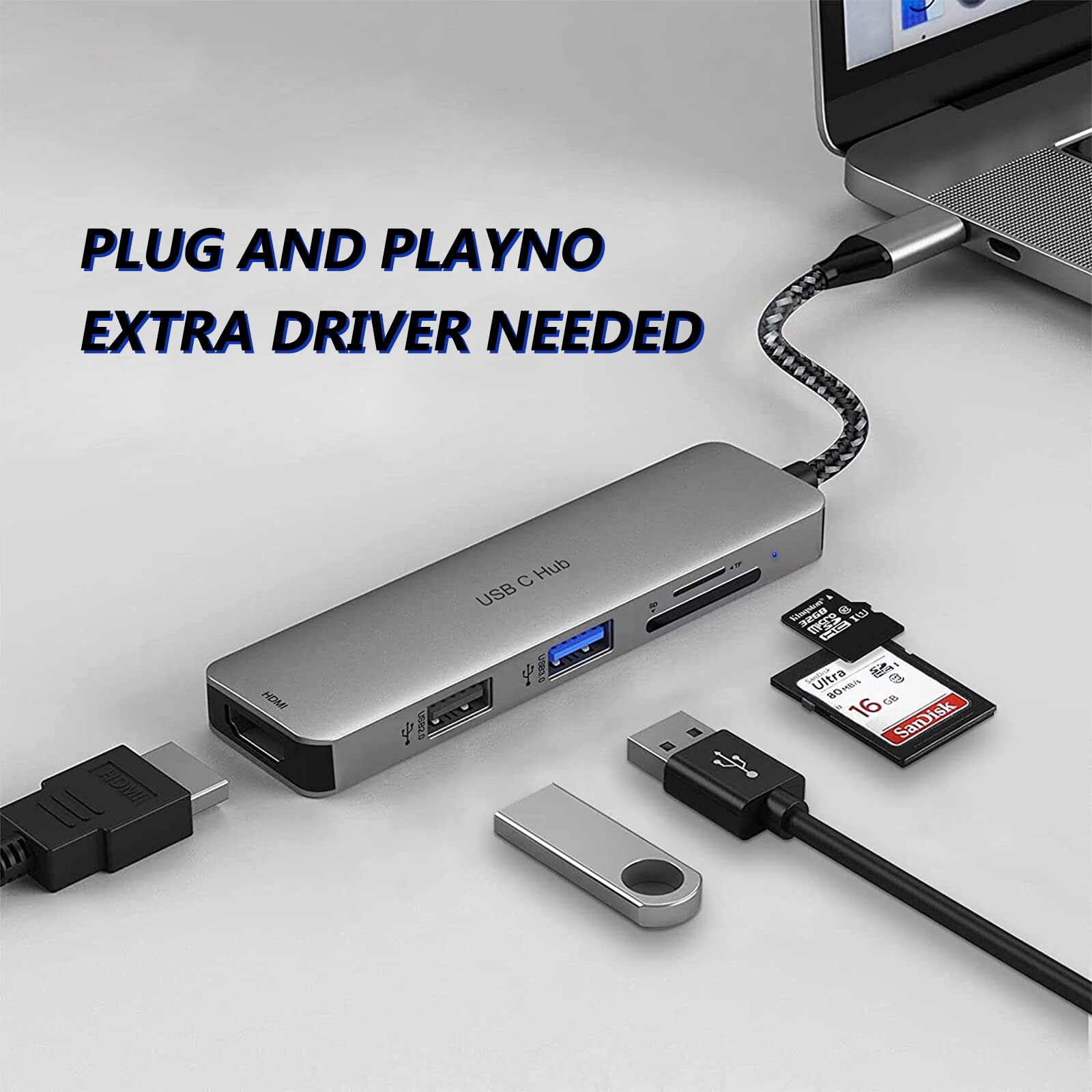 USB C Hub 5 in1 USB C to HDMI Adapter USB HDMI Card Reader Compatible for MacBook Pro Surface Pro/Go IPad pro XPS 13 DEX Adapter and Other Type C Laptops