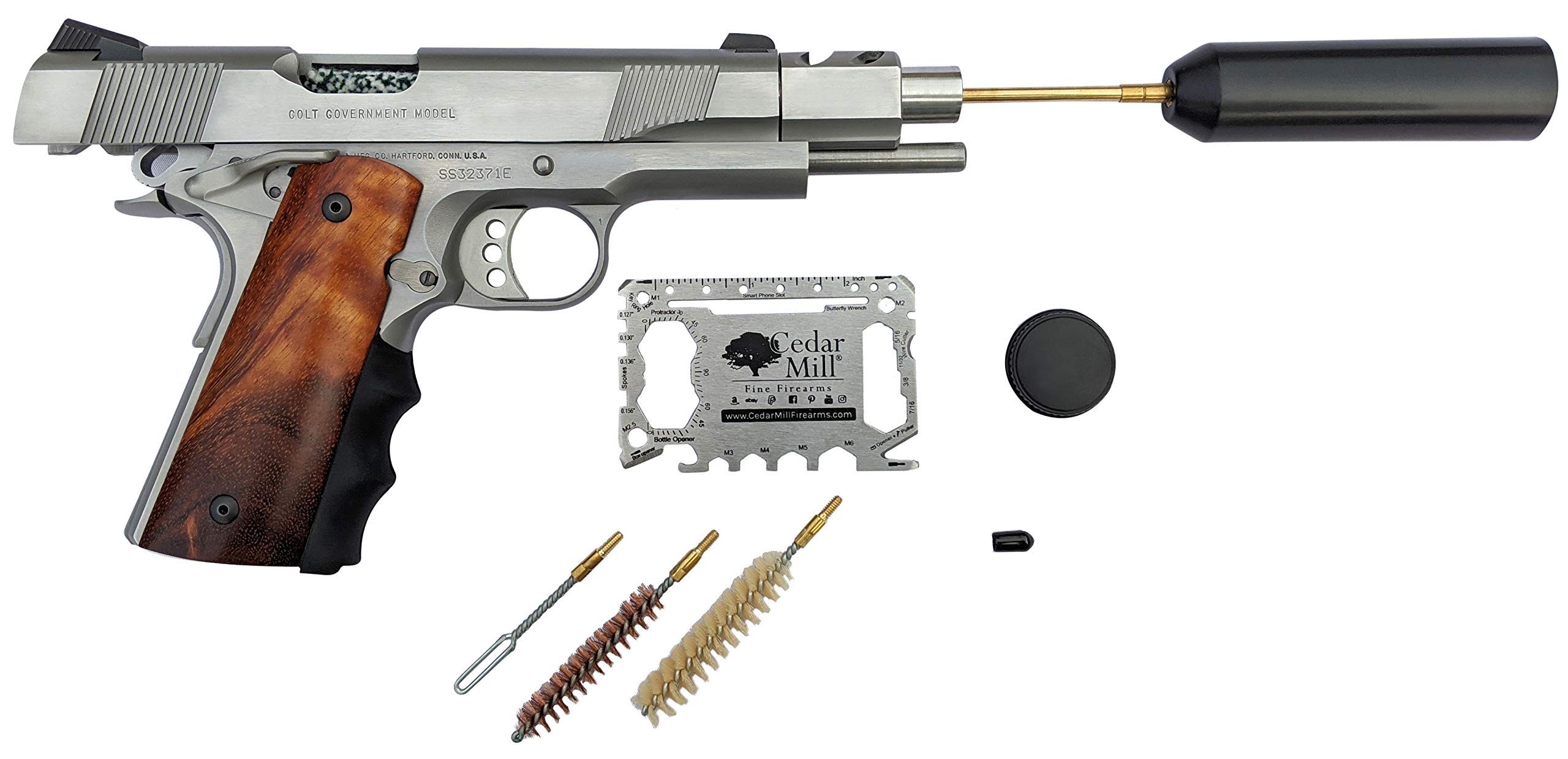 Micro, All-in-One Professional 9mm Pistol Cleaning Kit - 357, 380, 38, 40, 44 mag, 45 Swivel Handle, 2 Rods, 3 Clean Brushes β Premium Steel & Nylon with Durable Lifelong Construction + Deluxe X-Tool