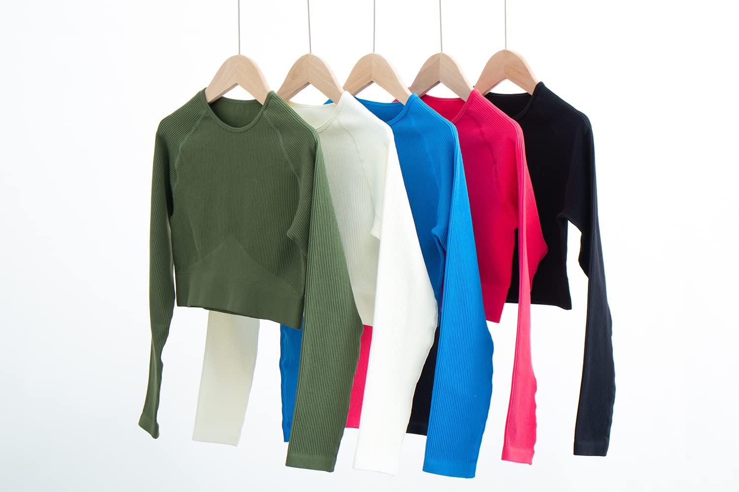 QINSEN Womens Stretch Exercise Training Tops Ribbed Long Sleeve Crewneck Workout Sport Shirts Olive Green M