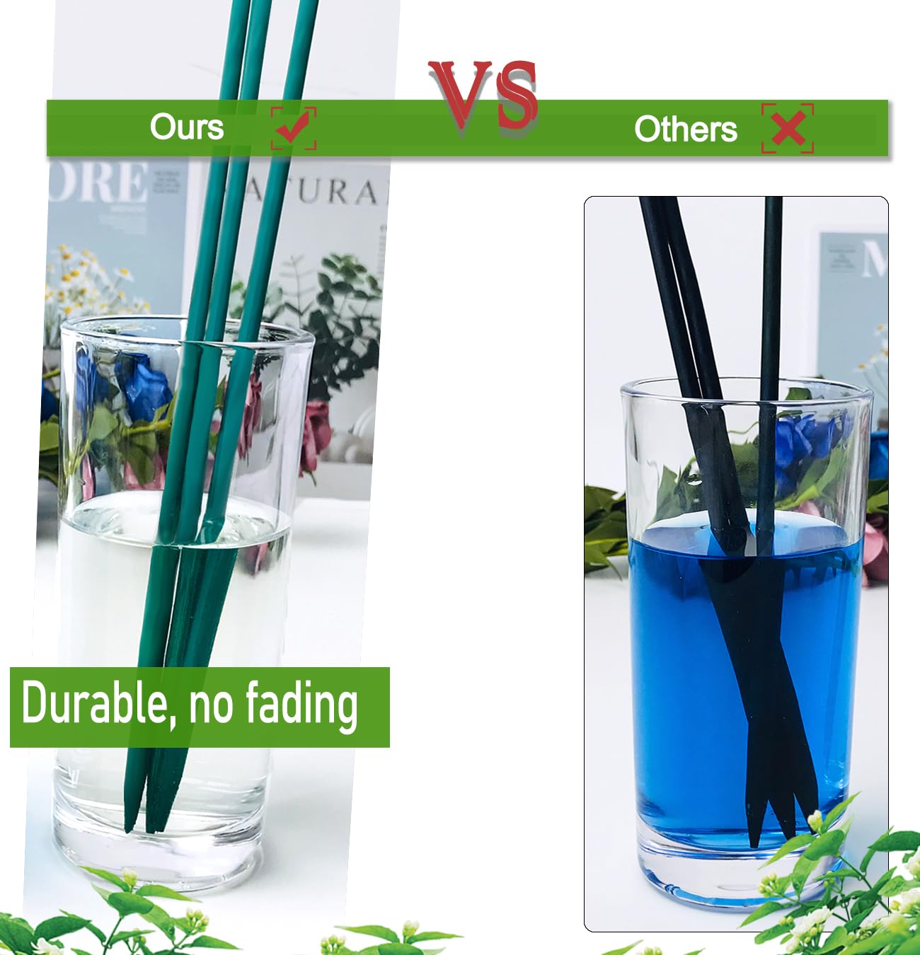 SupKing Plant Stakes,17&12 Inch Wood Plant Sticks 30 Pack Orchid Stake Sturdy Green Bamboo Plant Support Stake Gardening Floral Potted Plant Support