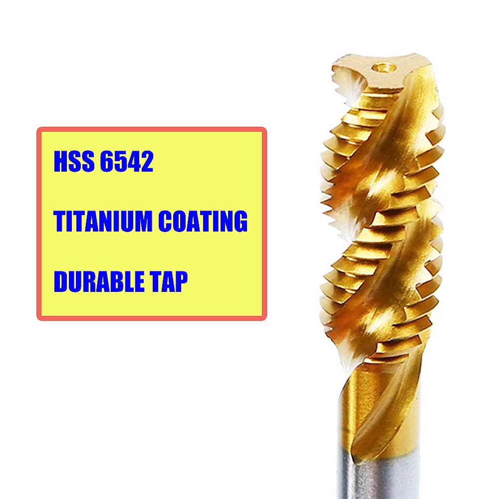 Machine Screw Tap Set, 9 PCS Titanium Coated HSS 6542 Spiral Flute Metric Machine Taps Set Drill and Tap Set Thread Tapping Tool Set-M2 M2.5 M3 M4 M5 M6 M8 M10 M12
