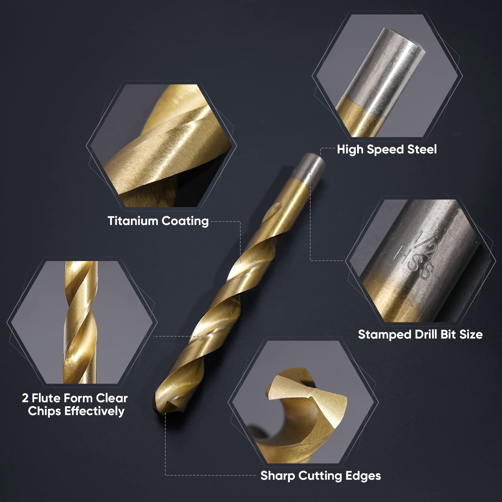 TICONN 99PCS Titanium Coated Drill Bit Set, 135 Degree Tip HSS Bits Kit with Storage Case for Aluminum, Copper, Soft Alloy Steel, Wood, Plastic Size from 1/16" to 3/8"