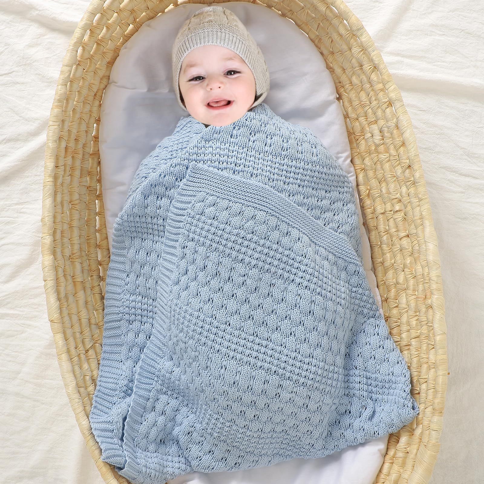 mimixiong 100% Pure Cotton Extra Soft Cellular Baby Blankets for Newborn Baby Size 30 x 40 inches Beige