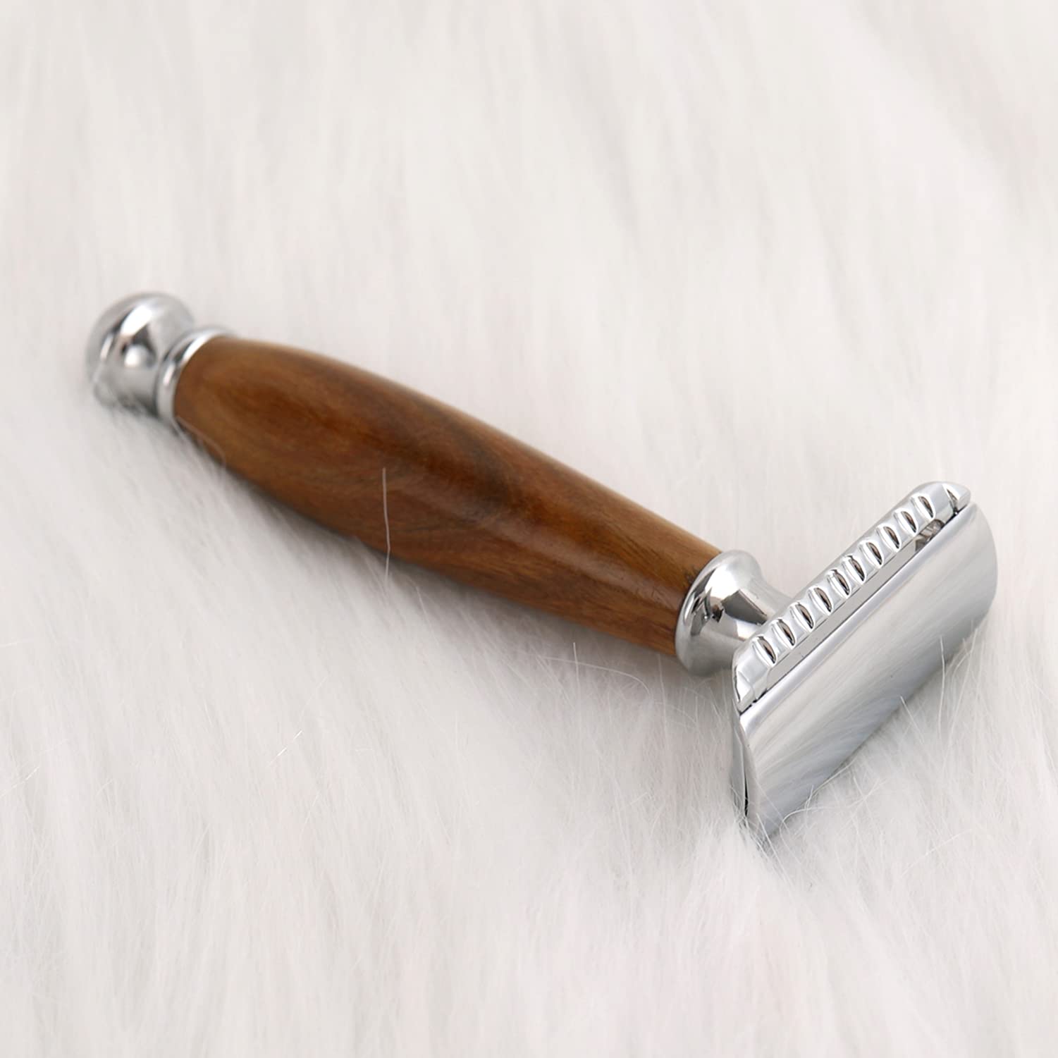 WEIDI Green Sandalwood Handle Double Edge Safety Razor Rust-proof Reusable Manual Wet Shaving Shaver for Men Women, with Carrying Bag & 5 Platinum Blades
