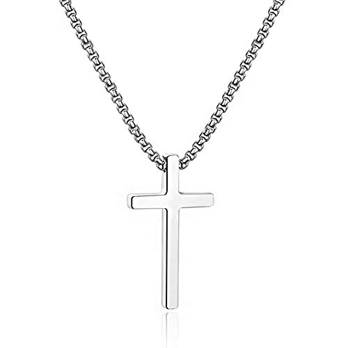 M MOOHAM Cross Pendant Necklaces for Men Cross Chain 20 Inch Silver Religious Jewelry, Teenage Teen Boys Gifts Ideas, Christian Gifts for Men Papa, Crucifix Necklace Men