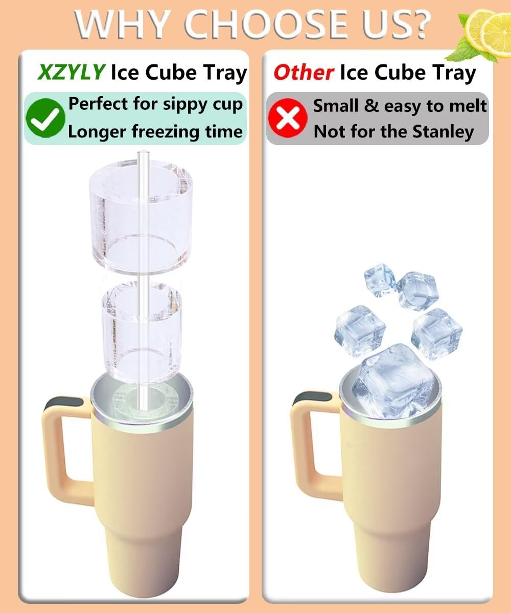 XZYLY Ice Cube Tray for Stanley Cup,Ice Mold with Lid & Bin for 30&40 oz Stanley Tumblers Accessories,Easy Release Silicone Ice Maker for Ice Drink,Juice,Whiskey,Cocktail,Summer Gifts,Yellow