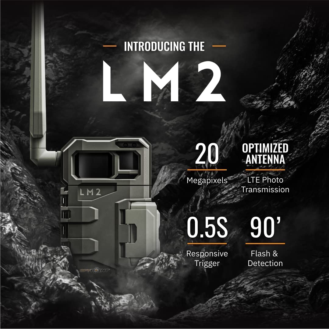 SPYPOINT LM2 Twin Pack Cellular Trail Camera - 20MP Photos, Infrared Game Night Vision Photos, 90' Flash Trail Camera & Detection Range + SD Cards (LM2-Nationwide)