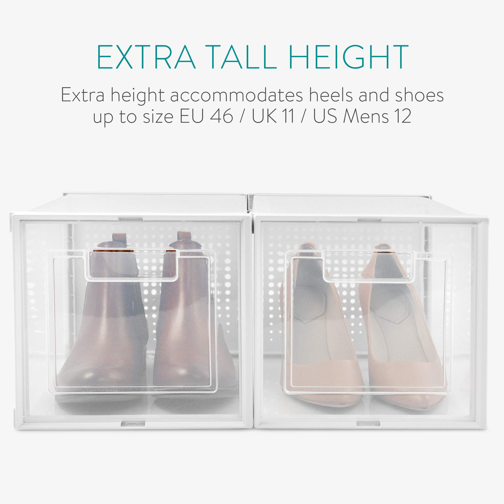 Navaris Shoe Boxes for Heels (Set of 6) - Clear Stackable Transparent Plastic Storage Box Organizer Unit for High Heel Shoes - 13.1" x 8.9" x 8.3"