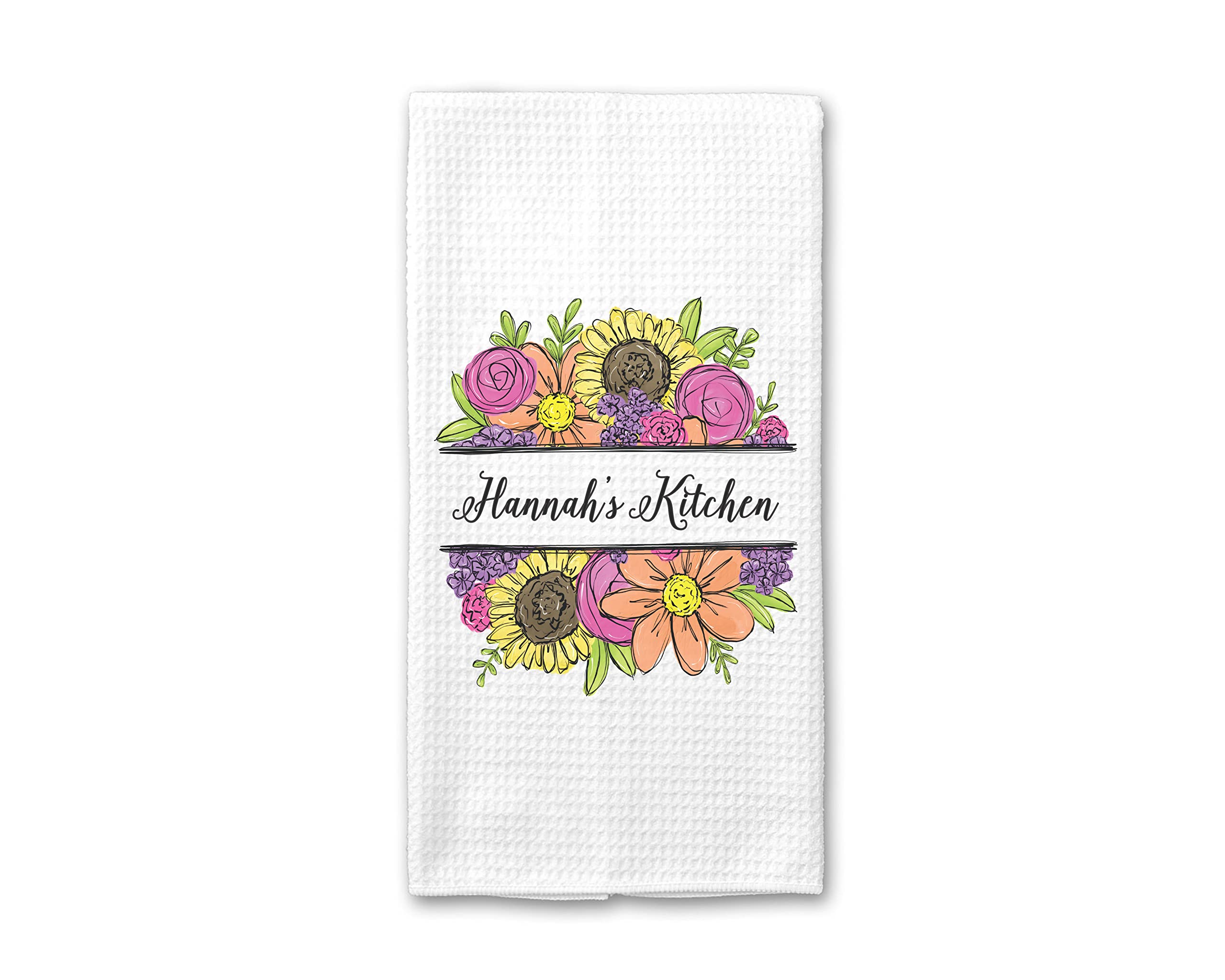 Personalized Floral Bouquet Kitchen Towel | Custom Waffle Weave Dish Towel | Personalized Floral Towel | Housewarming Gift | Kitchen Decor | Personalized Seasonal Dish Towel | Spring Kitchen Towel