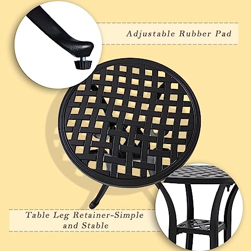 ZOTORUN Outdoor Cast Aluminum Side Table End Table for Patio, Backyard, Pool, Indoor Companion, Easy Maintenance and Weather Resistant, Black