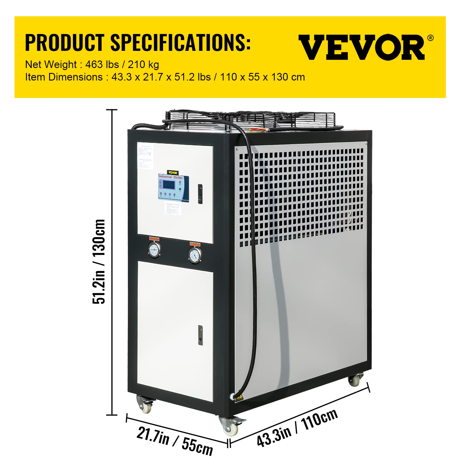 VEVOR Water Chiller 6Ton Capacity, Industrial Chiller 6Hp, Air-Cooled Water Chiller, Finned Condenser, w/Micro-Computer Control, Stainless Steel Water Tank Chiller Machine for Cooling Water