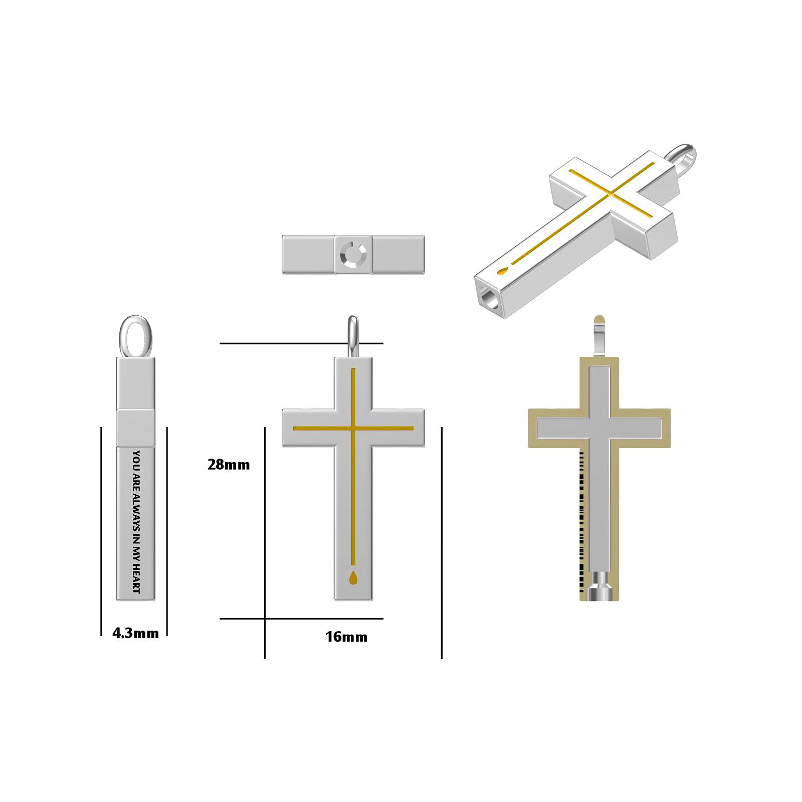 QIUQIULU 925 sterling silver cross souvenir ashes necklace urn pendant (gold)
