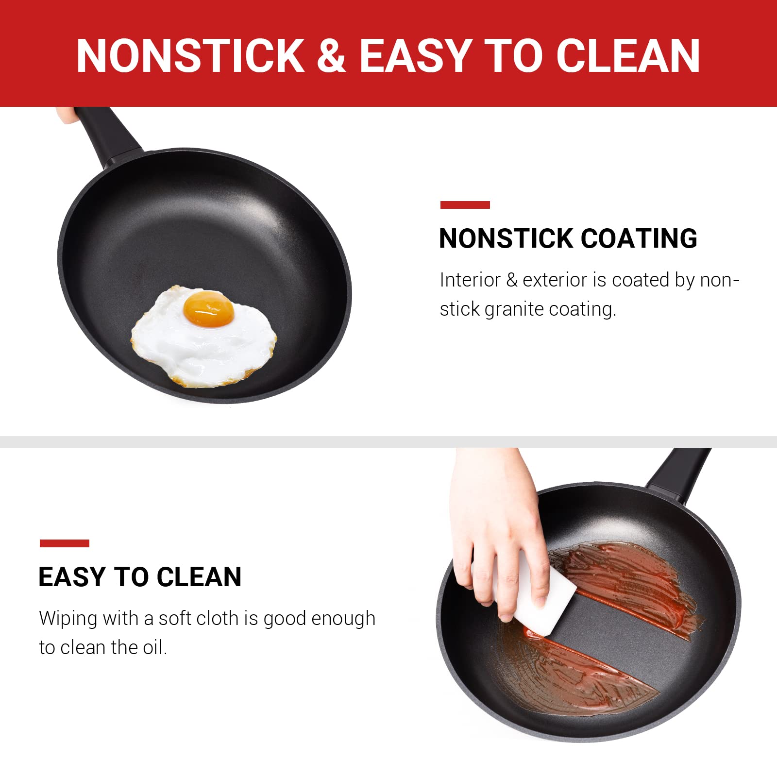 Sakuchi Frying Pan Set Nonstick Skillet Set Induction Compatible 3 Piece, 8 Inch, 9.5 Inch and 11 Inch…