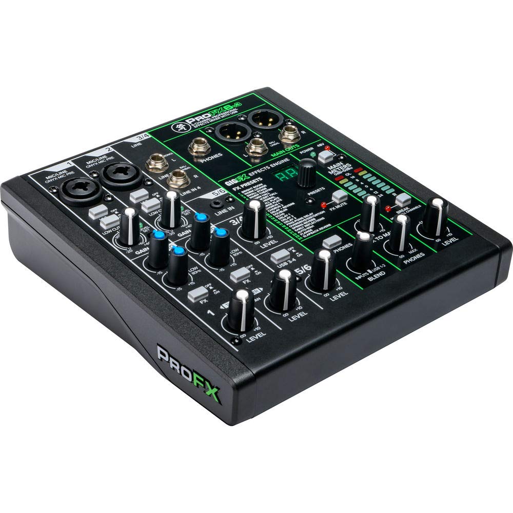 Mackie ProFX6v3 6-Channel Sound Reinforcement Mixer with Built-In FX, Gator Cases G-MIXERBAG-1212 Mixer Bag & Stereo Cable 10' Bundle