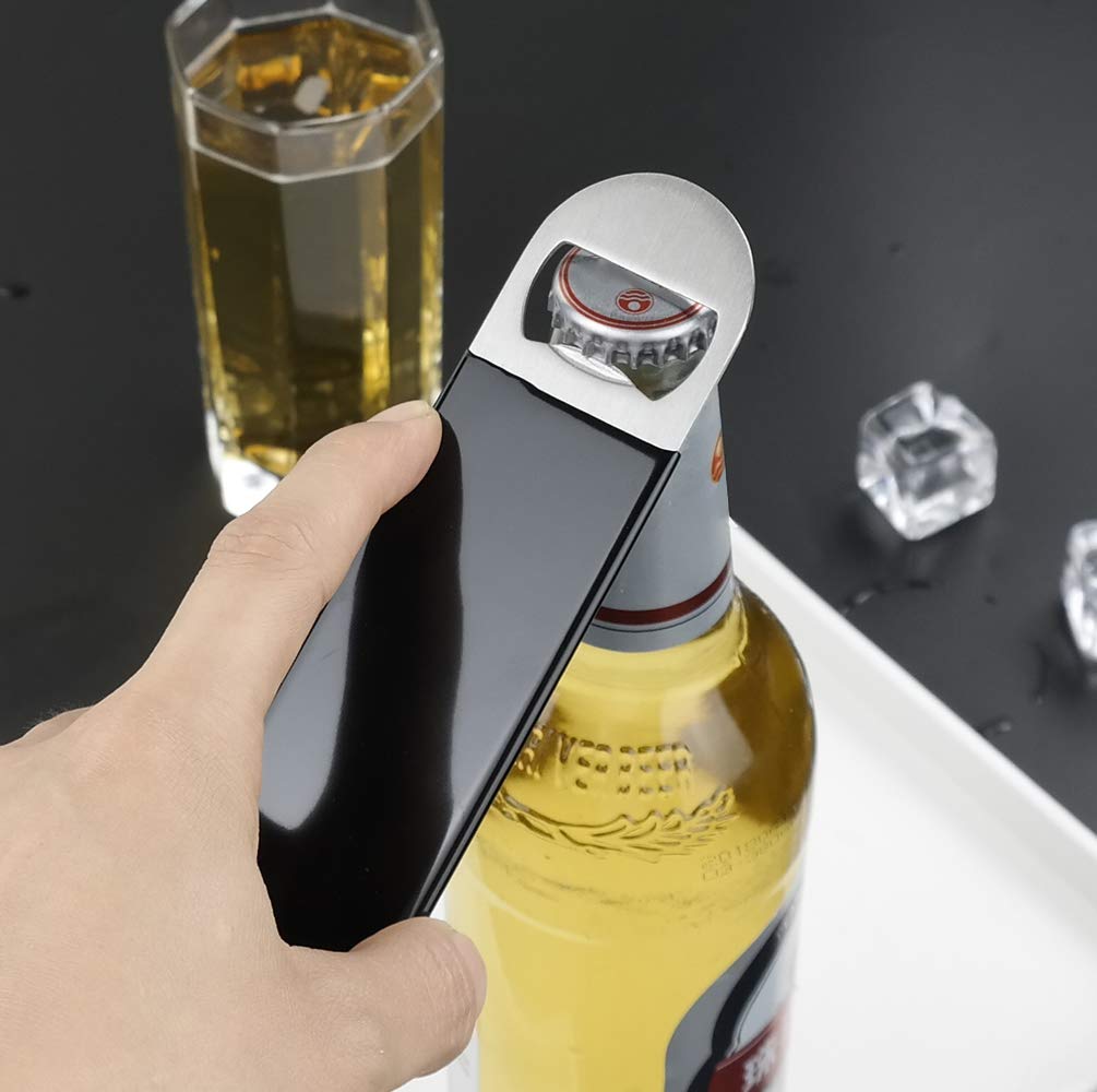 Saedy 3 Pcs Rubber Flat Bottle Opener, Bartender Bar Flade Speed Opener Stainless Steel, 7 Inch, Black