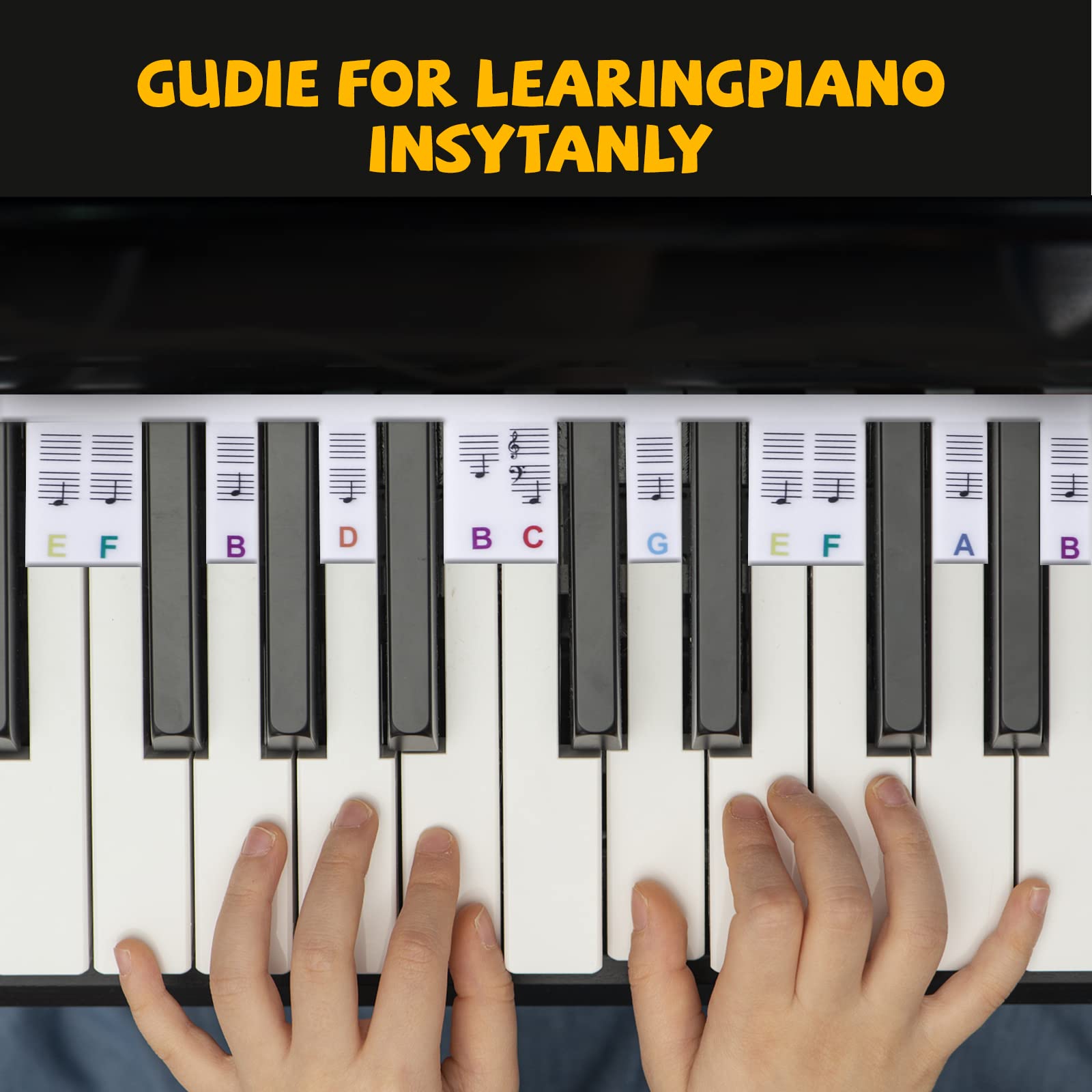 Removable Piano Keyboard Stickers for Beginners, Silicone Piano Keyboard Note Guide Labels for Learning for 88/61/54/49/37 Key, Reusable Piano Key Music Notes Letter Label with Box