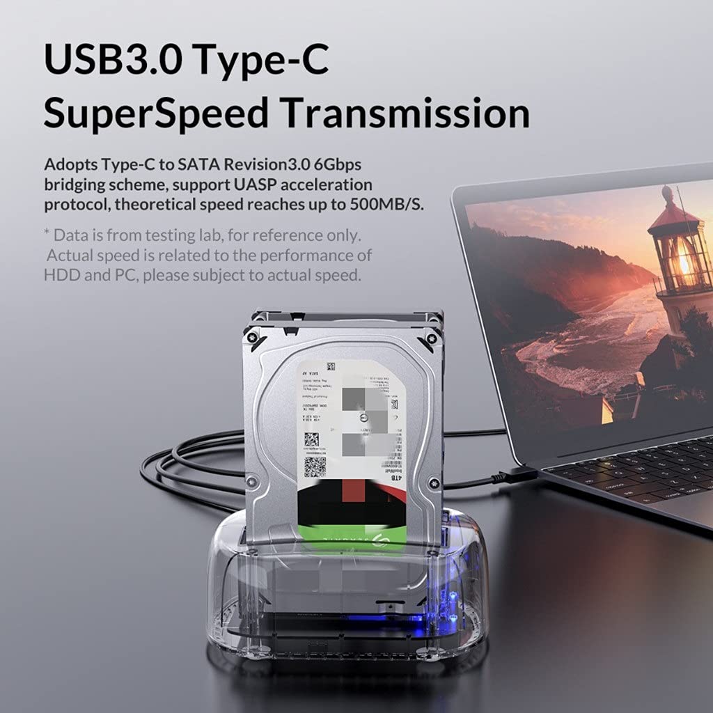 XXXDXDP 2 Bay SATA to USB 3.1 HDD 2.5" 3.5" Type C Transparent External Hard Disk Drive Enclosure