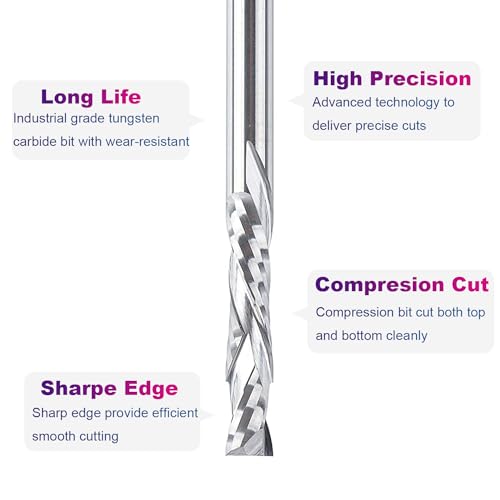 SpeTool 5Pcs Carbide Compression Router Bit Up&Down End Mills 1/8 inch Shank with 1/8 inch Cutter for CNC Mill Machine Wookwork 3D Profile Detail Engraver Carving