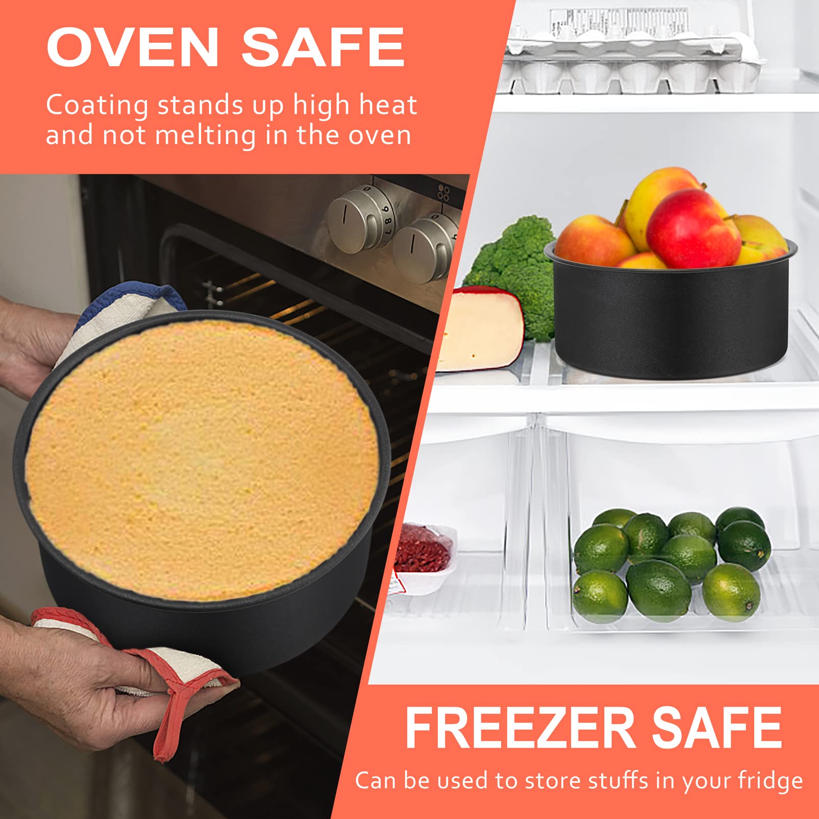 TeamFar Cake Pan, 6’’ x 2.75’’ Coated Birthday Wedding Cake Pan Round Baking Pans, with Stainless Steel Core & Non-stick Coating, Toxic Free, Oven Safe & Anti-melt, Deep Straight Side – Set of 2