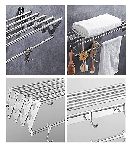 XMCX Retractable Wall Mounted Drying Rack Clothes Drying Rack Laundry Hanger with Hooks Foldable Clothes Dry Rack Space Saving Retractable Rack Easy Storage (Size : 60cm)