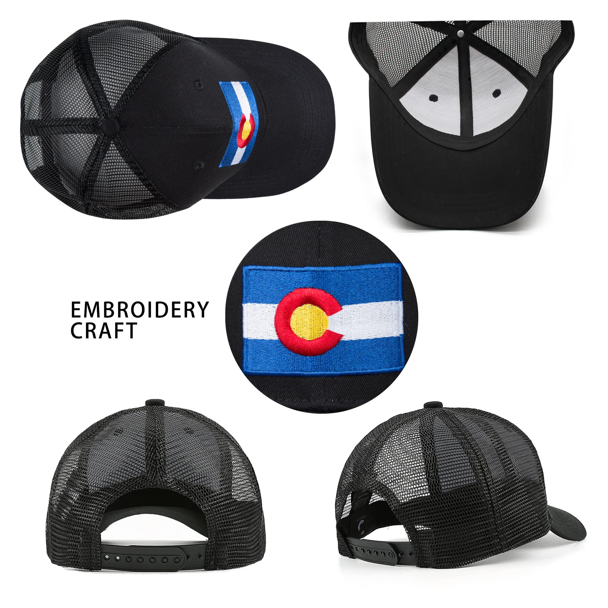 Nuyjimr Colorado Flag Mesh Baseball Cap Men Women Unisex Adjustable Dad Hats Black, One Size