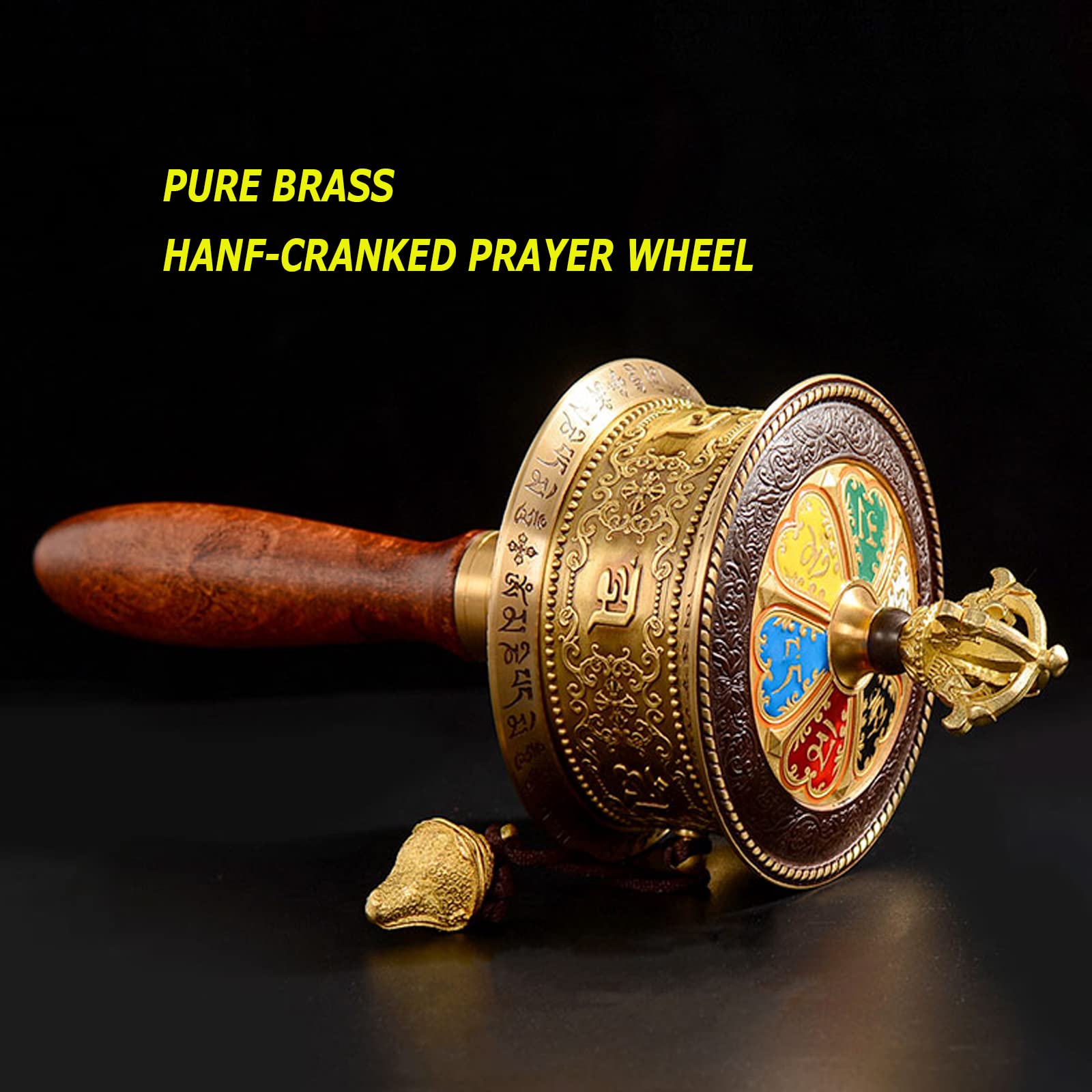 Tibetan Buddhist Mini Brass Handheld Prayer Wheel with Mantra Scroll, Premium Buddha Religion Scriptures Prayer Wheel for Relaxing, Praying, Meditation, Healing