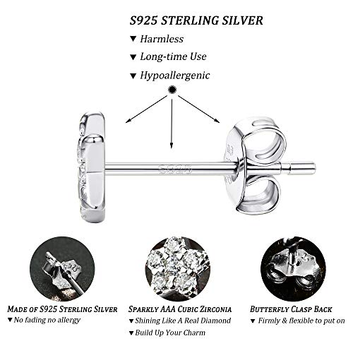 MILACOLATO Cubic Zirconia Stud Earrings | 14K White Gold Hypoallergenic Sterling Silver Stud Earrings | Lightning Bolt Moon Star Stud Earrings for Men Women | White Gold