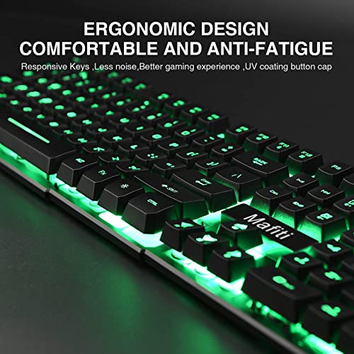 mafiti Gaming Keyboard Wired USB Full Size 3-Colors Backlight Keyboards for Computer Desktop PC Laptop Windows