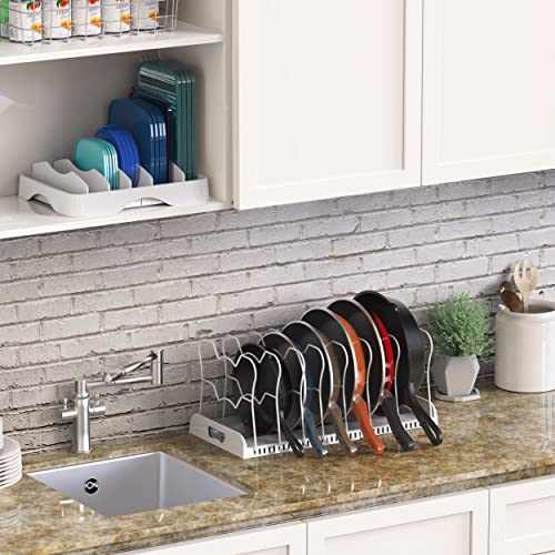 Simple Houseware 10 Compartments Expandable Pan Organizer, White, Plastic, Metal, 12"-22"L x 9.5"W x 8.5"H