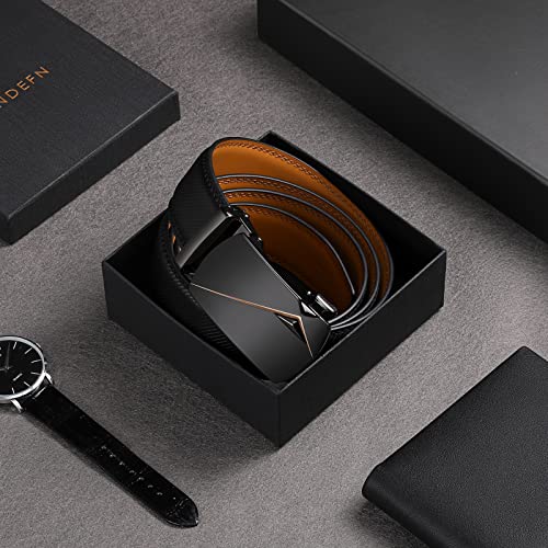 SENDEFN Leather Belt for Men Automatic Ratchet Buckle Slide Dress Casual Belts 1 3/8'' Wide Adjustable Trim to Fit(Black-47)