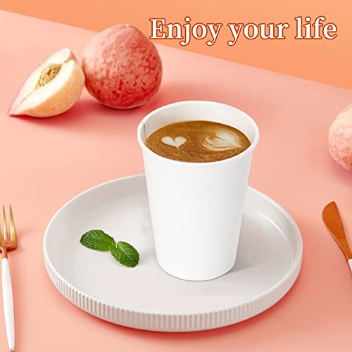 RACETOP Paper Coffee Cups 12 oz [100 pack], Paper Coffee Cups, Disposable Coffee Cups, Ideal for Beverage| Coffee (white, 12oz)