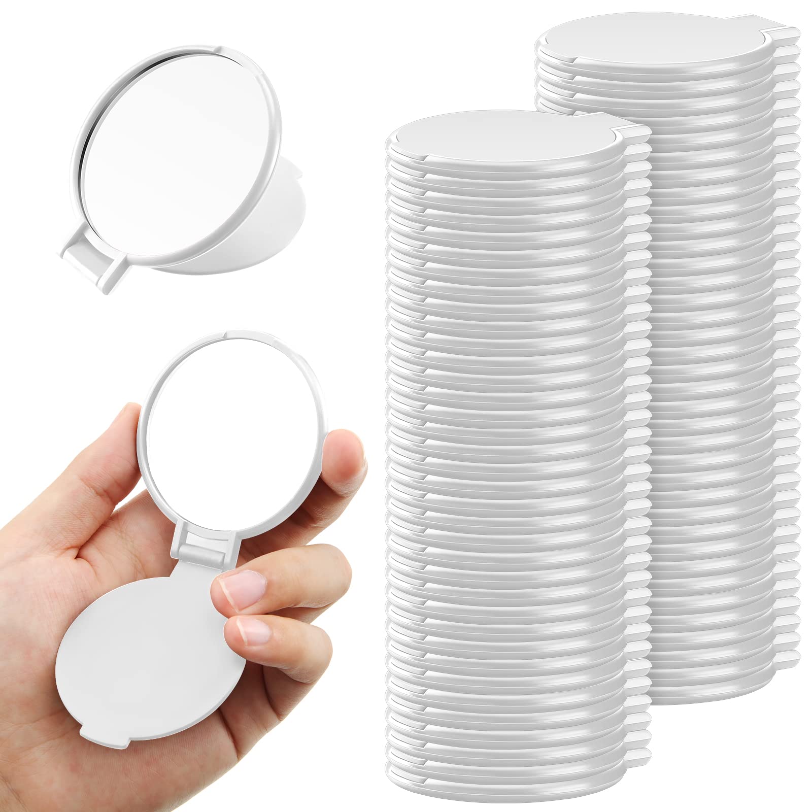 Yalikop 72 Pieces Round Mirror Compact Mirror Mini Folding Mirror Portable Round Mirror Makeup Mirror for Women Travel Daily Use(White)