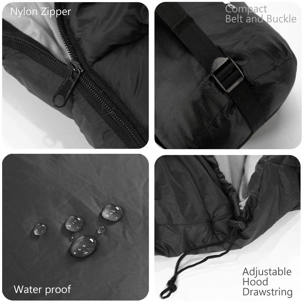 Mantuole Heated Sleeping Bag 5pcs Multi USB Power Support Heating Pads,Operated with Battery Power Bank or Other USB Power Supplies, Portable Compact Bag, Mummy Style-Black.