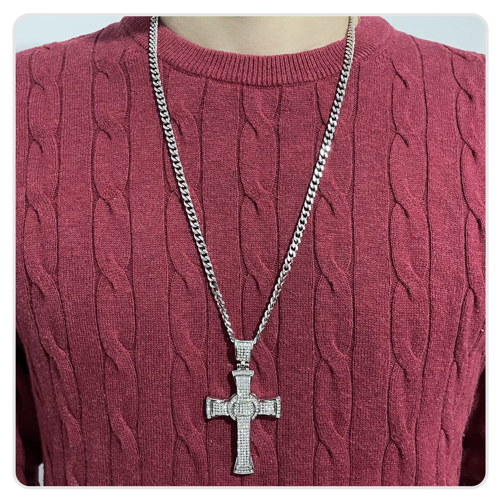 Nsitbbuery Hip Hop DJ Rapper Cross Pendant Iced Out Necklace
