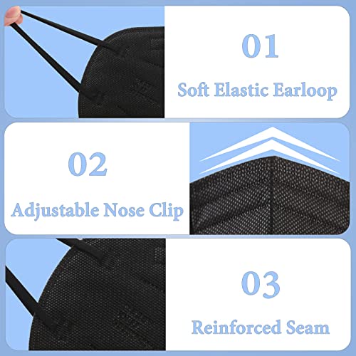 Rasav KN95 Face Mask 120 PCs,5 Layers Cup Dust Safety KN95 Masks, Protection Masks with Elastic Ear Loops for Women, Men(Black)