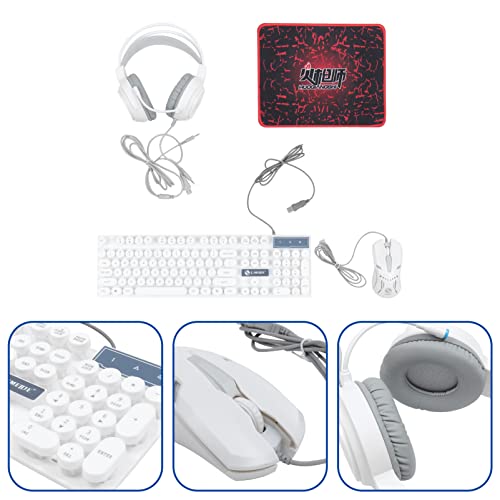 SOLUSTRE 1setheadset Gaming Wired Head White Ergonomic Pad with Lighting Rainbow Backlit Led Mat Phones Combo Mousepad RGB Tablet and Kit Computer Over Ear Accessory Mic for Mobile