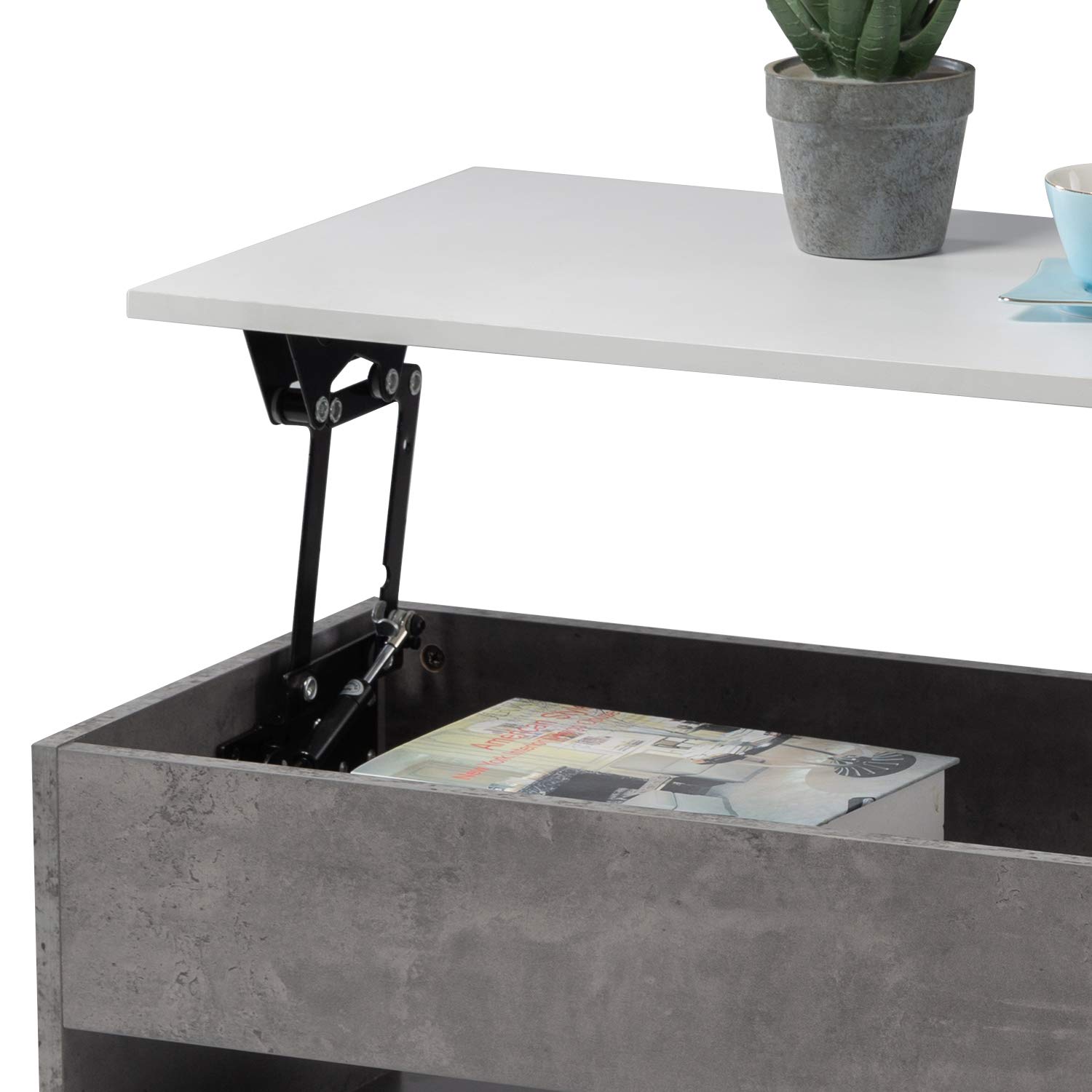 MCMACROS Lift Top Wood Coffee Table, Sofa Tea Table with Storage for Living Room Grey
