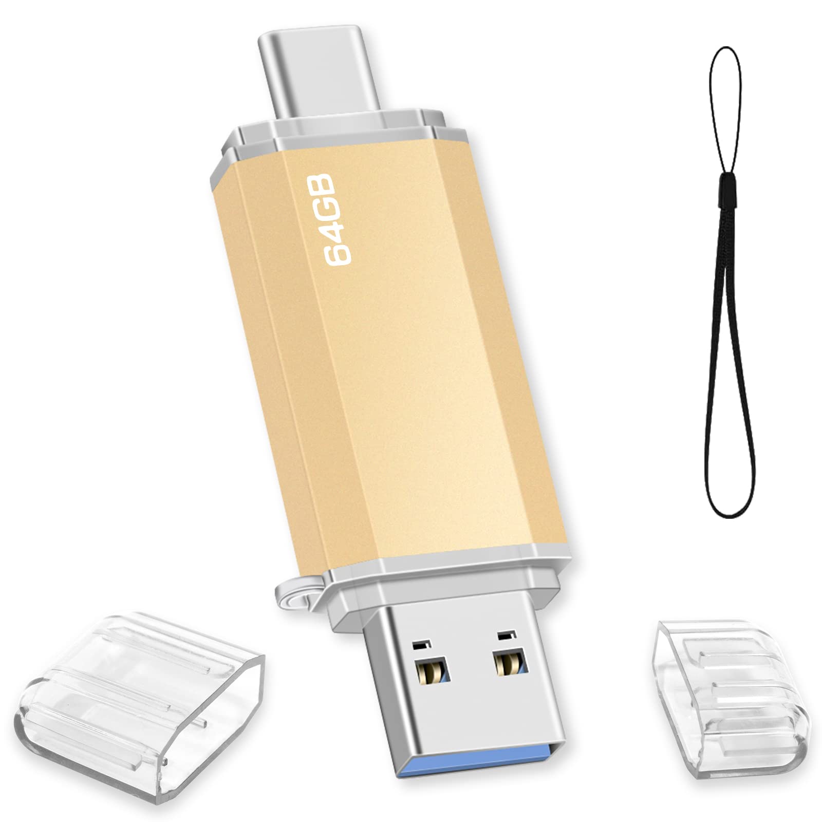 USB Drive Type C 64GB, 2 in 1 USB 2.0 Flash Drive, Ersynke 64GB USB Thumb Drive for PC/Tablet/Laptop/Compatible with Xiaomi/Oneplus/Huawei etc. Smartphones with Type C